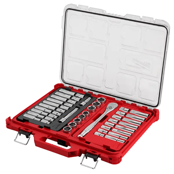 Milwaukee 47pc 1/2" Drive SAE & Metric Ratchet & Socket Set PACKOUT Trays 48-22-9487T